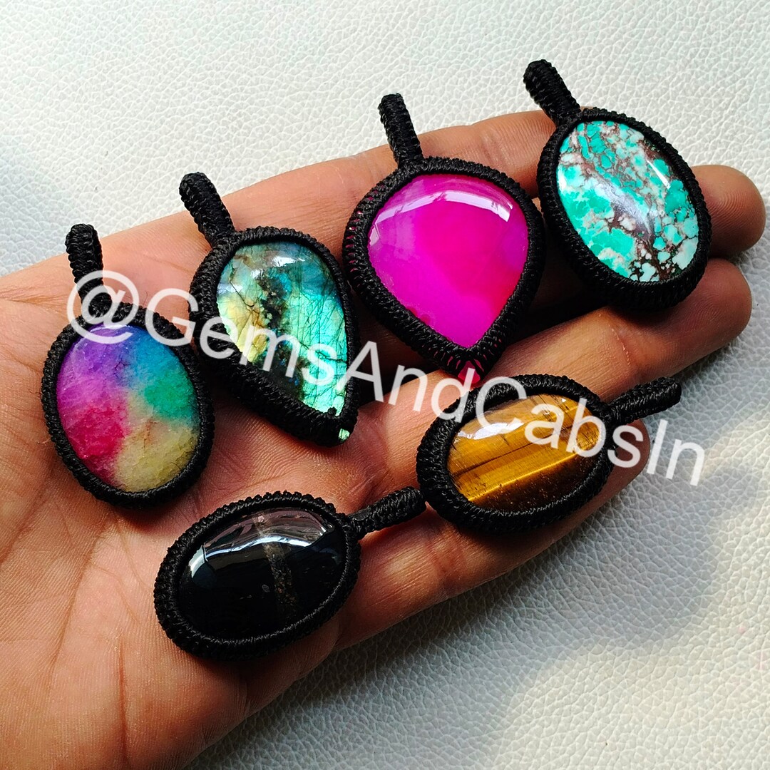 Macrame Pendant Lot, Wholesale Mix Cabochon Pendant Lot, Natural Mix ...
