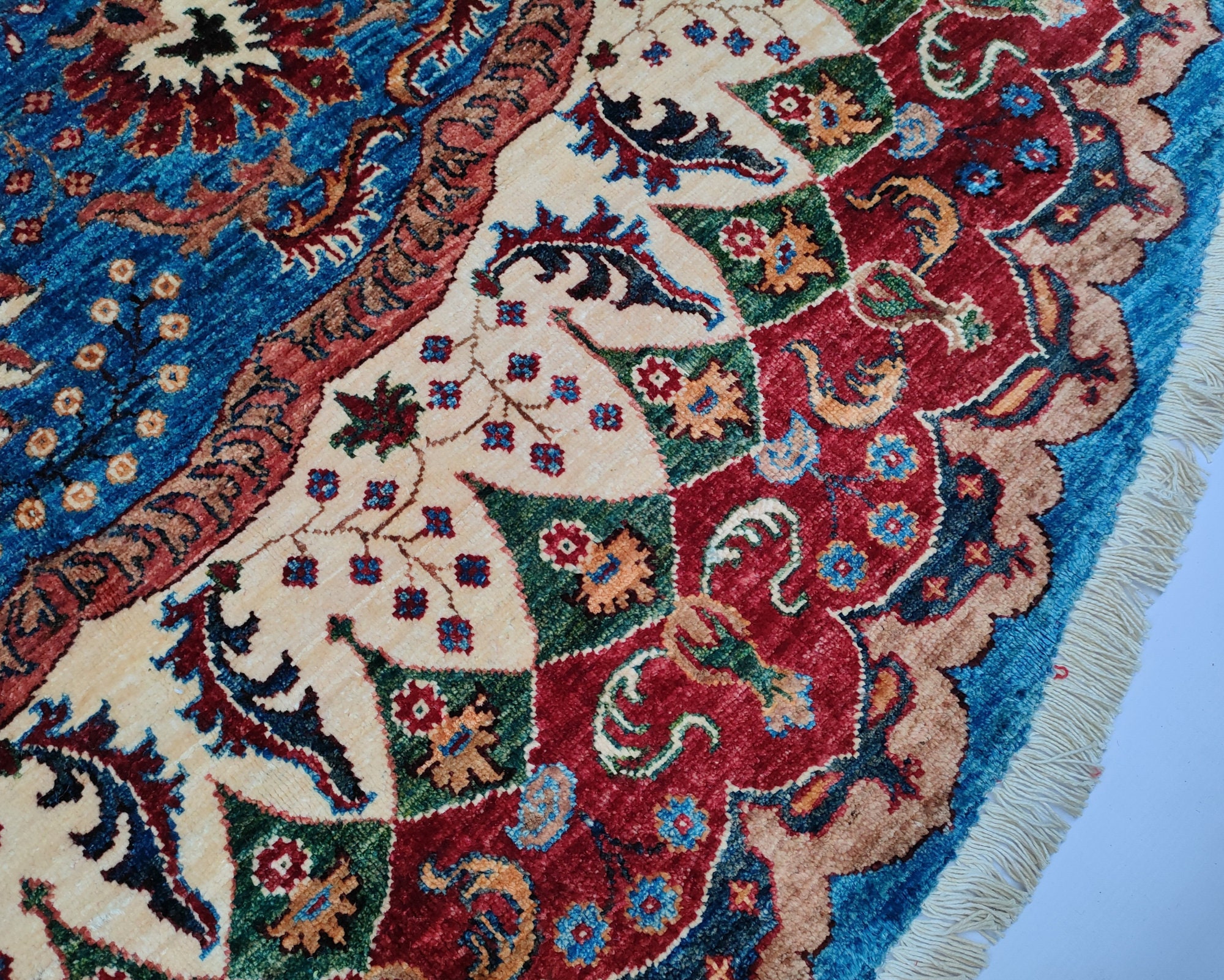 9x9 Round Area Rug Blue Red Hand Knotted Persian Style 100% - Etsy