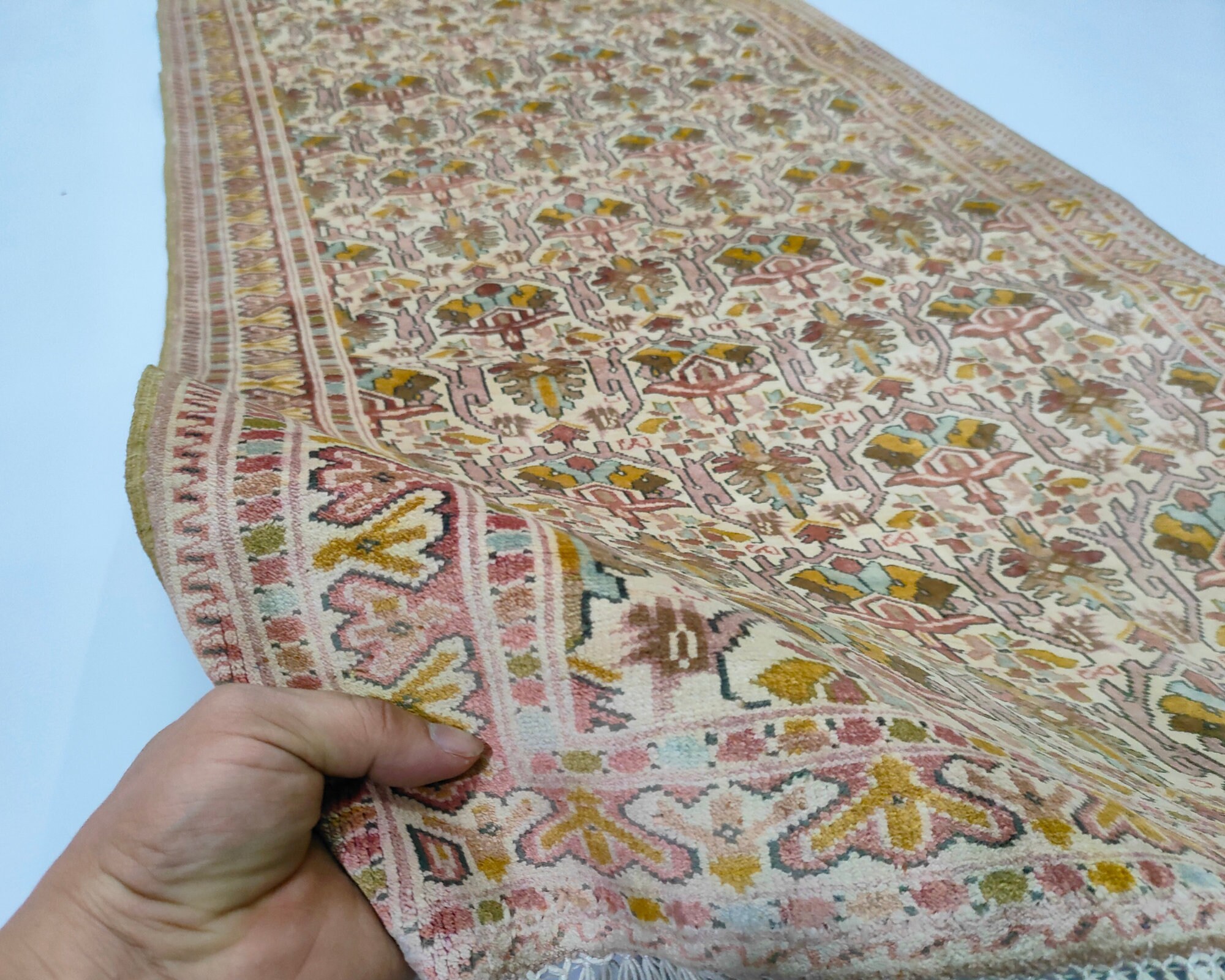 10 Ft Persian Runner Rug Cream Top Quality Hand Knotted Silk Runner Rug ...