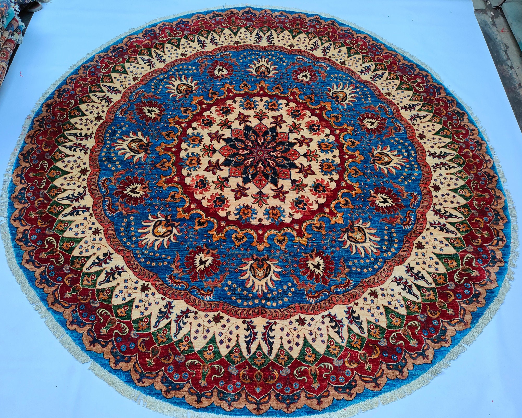 9x9 Round Area Rug Blue Red Hand Knotted Persian Style 100% - Etsy