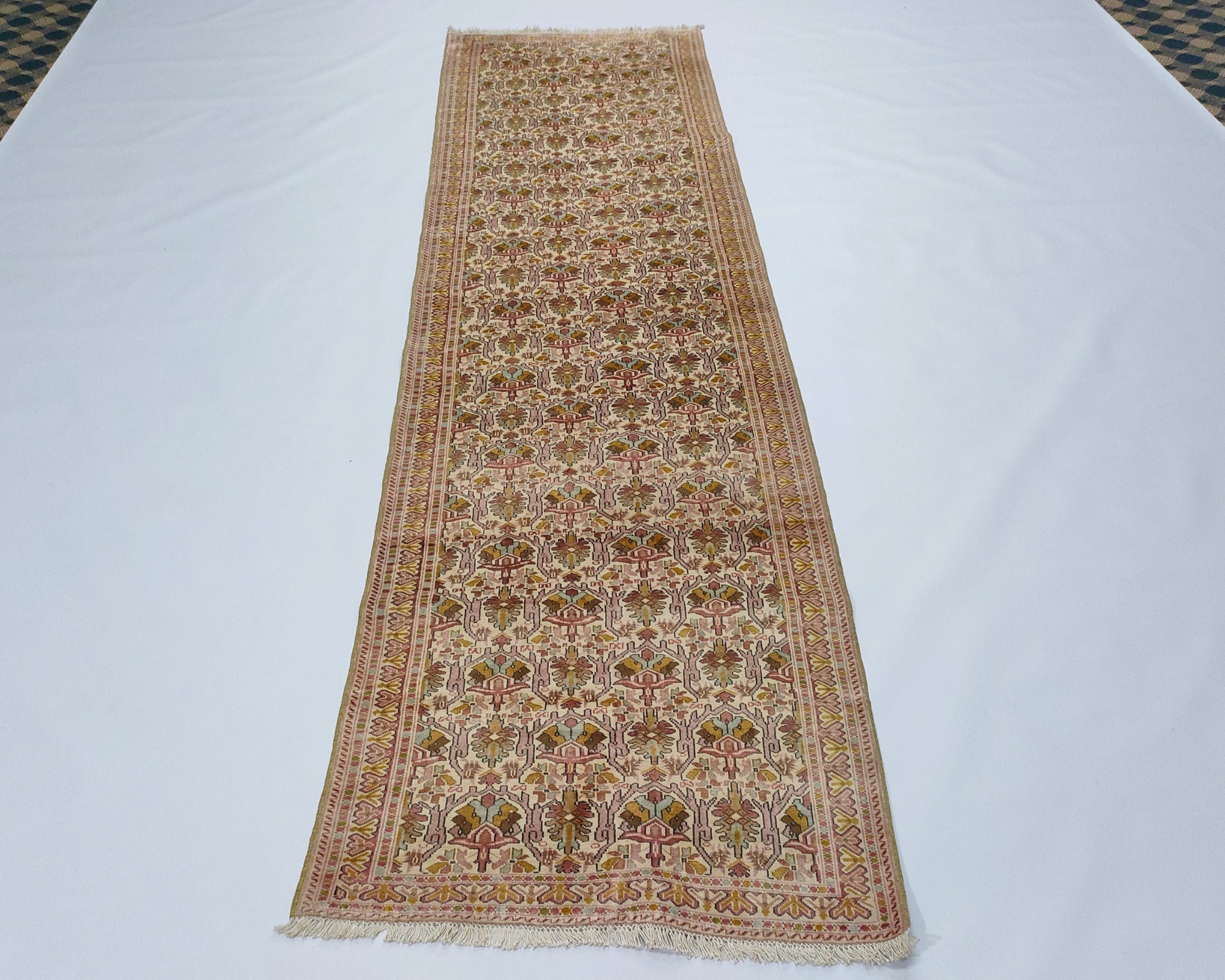 10 Ft Persian Runner Rug Cream Top Quality Hand Knotted Silk Runner Rug ...