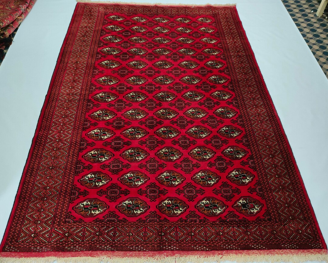 7x10 Vintage Tekke Rug Red Turkmen Hand Knotted Veg Dye Wool Area Rug ...
