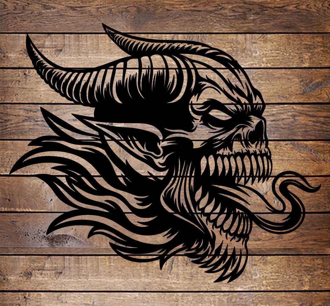 SVG/PNG Demon - Skull - Tattoo Horror Stencil for Cricut - Vinyl Cutter ...