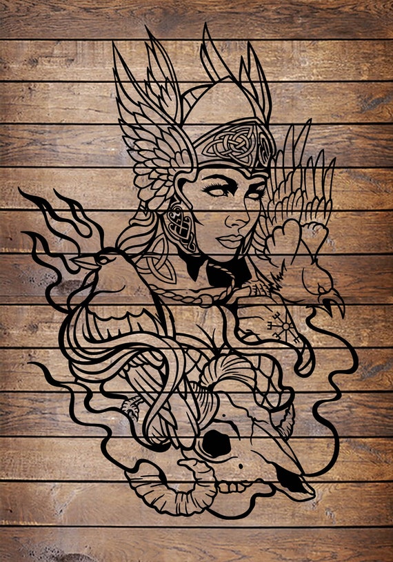 SVG/PNG Valkyrie Viking Girl Cool Tattoo Horror Stencil for - Etsy