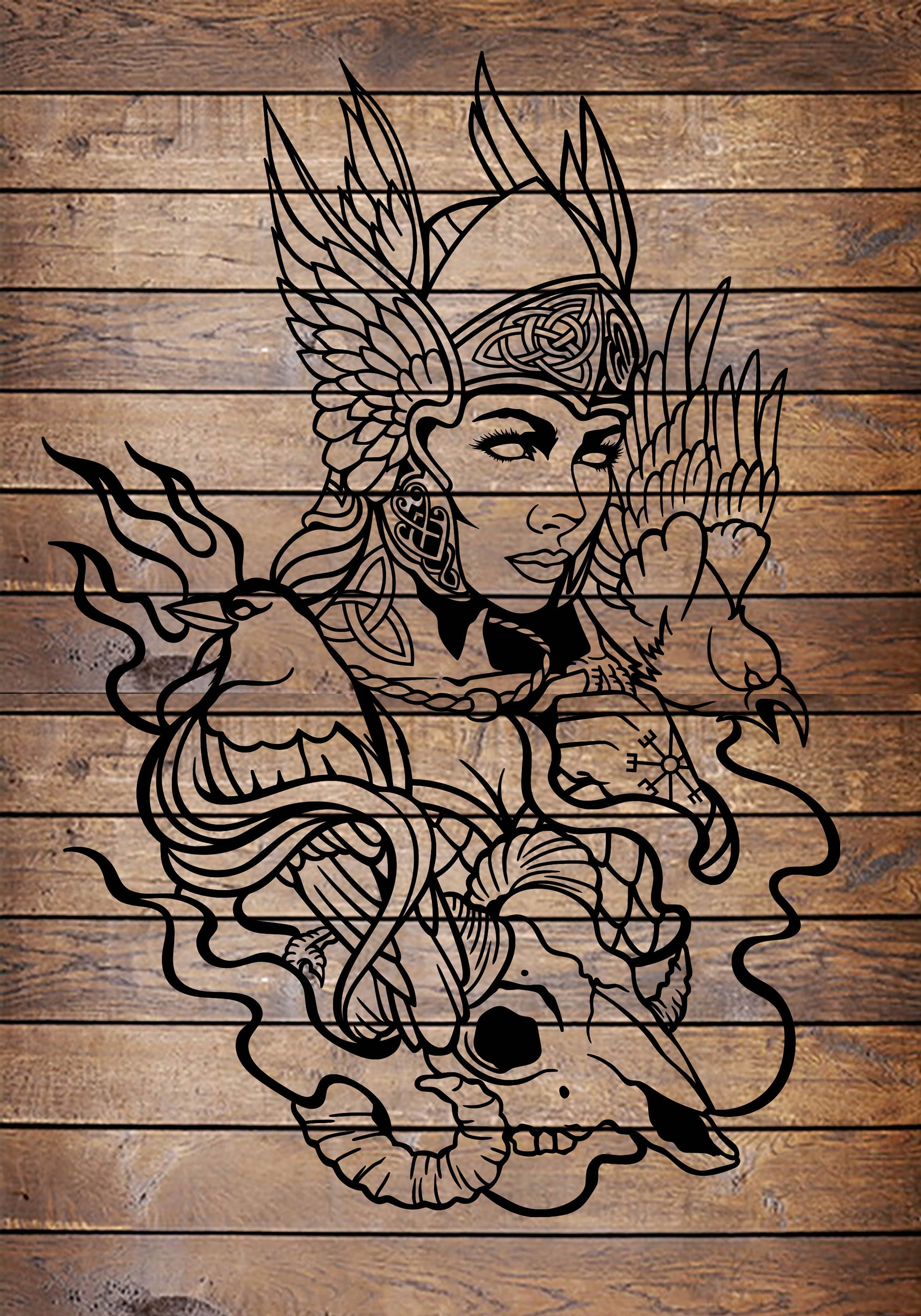 SVG/PNG Valkyrie - Viking Girl Cool Tattoo Horror Stencil for Cricut ...