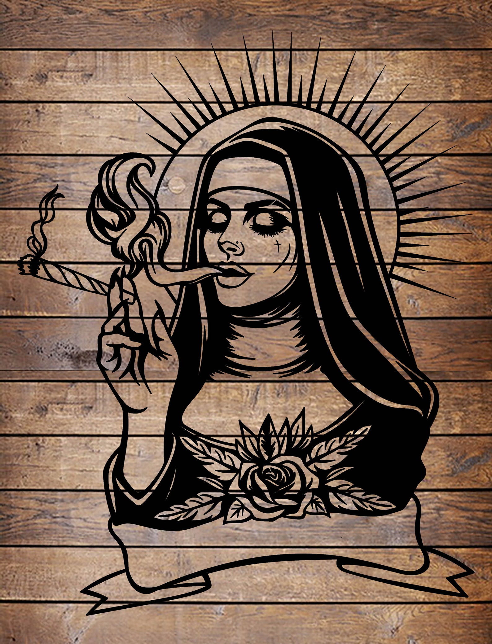 SVG/PNG Nun Badass Smoking Nun Tattoo Horror Stencil for Cricut Vinyl ...