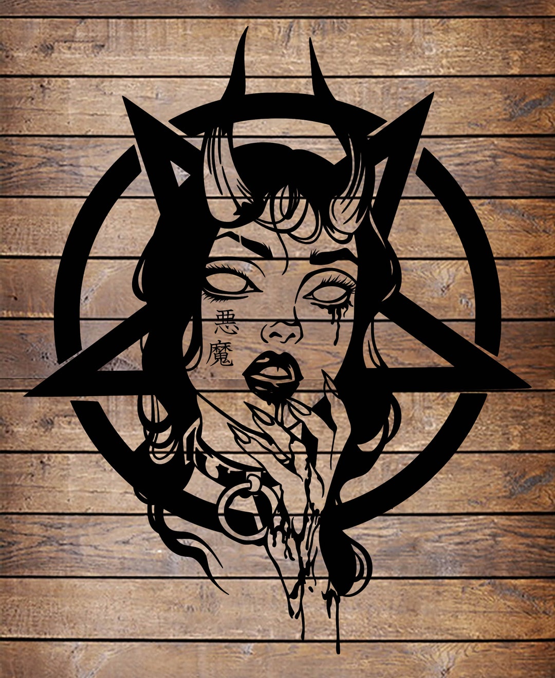 Svgpng Devil Girl Cool Tattoo Horror Stencil For Cricut Vinyl Cutter Etsy