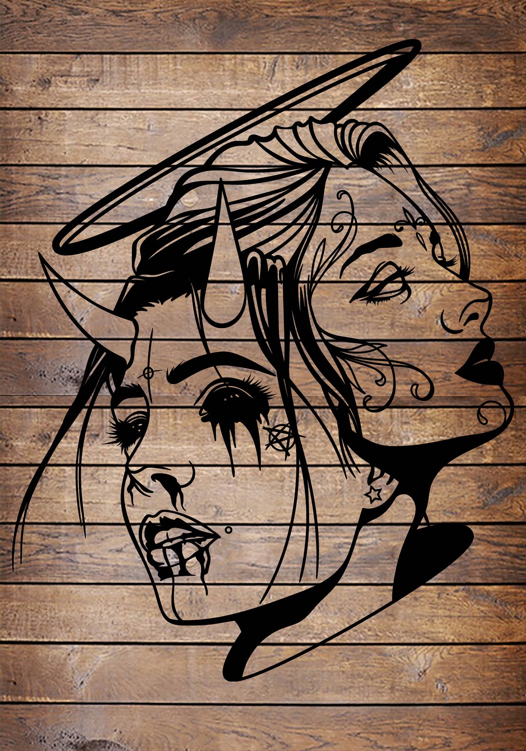 Svgpng Angel Devil Girl Cool Tattoo Horror Stencil For Cricut Vinyl Cutter Etsy