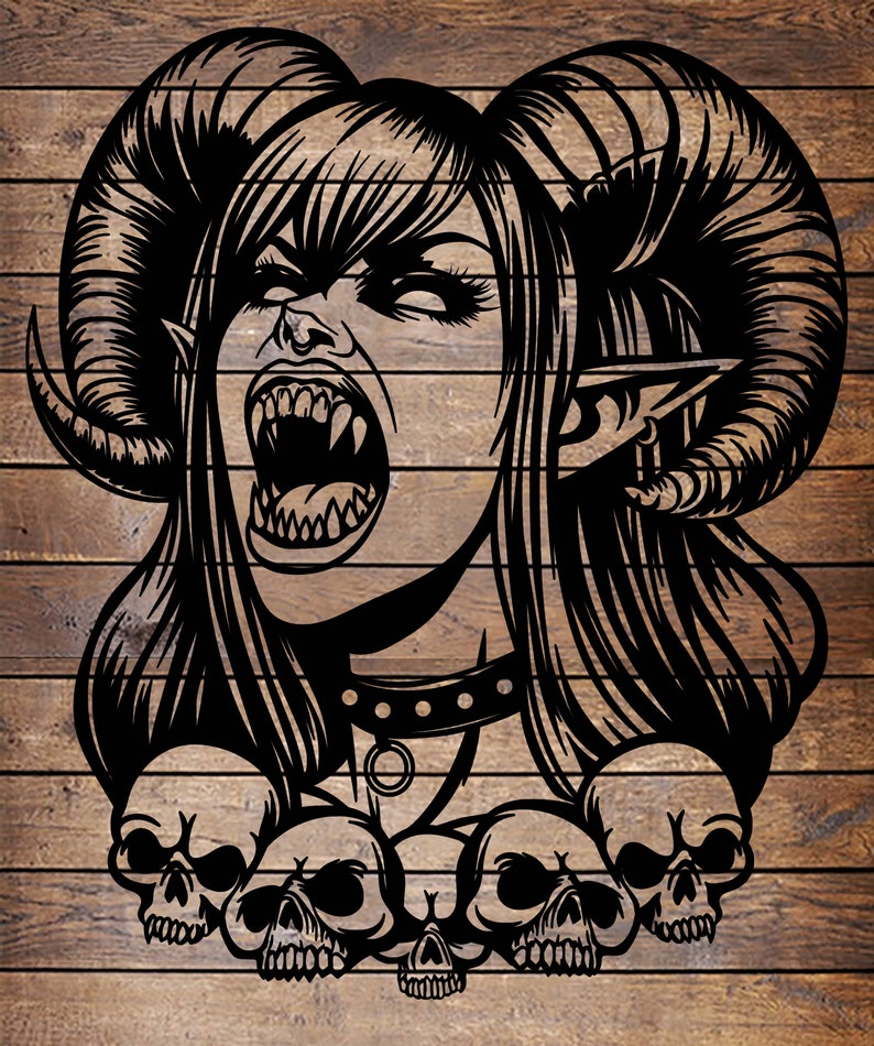 SVG/PNG Demon - Devil - Girl - Tattoo Horror Stencil for Cricut - Vinyl ...
