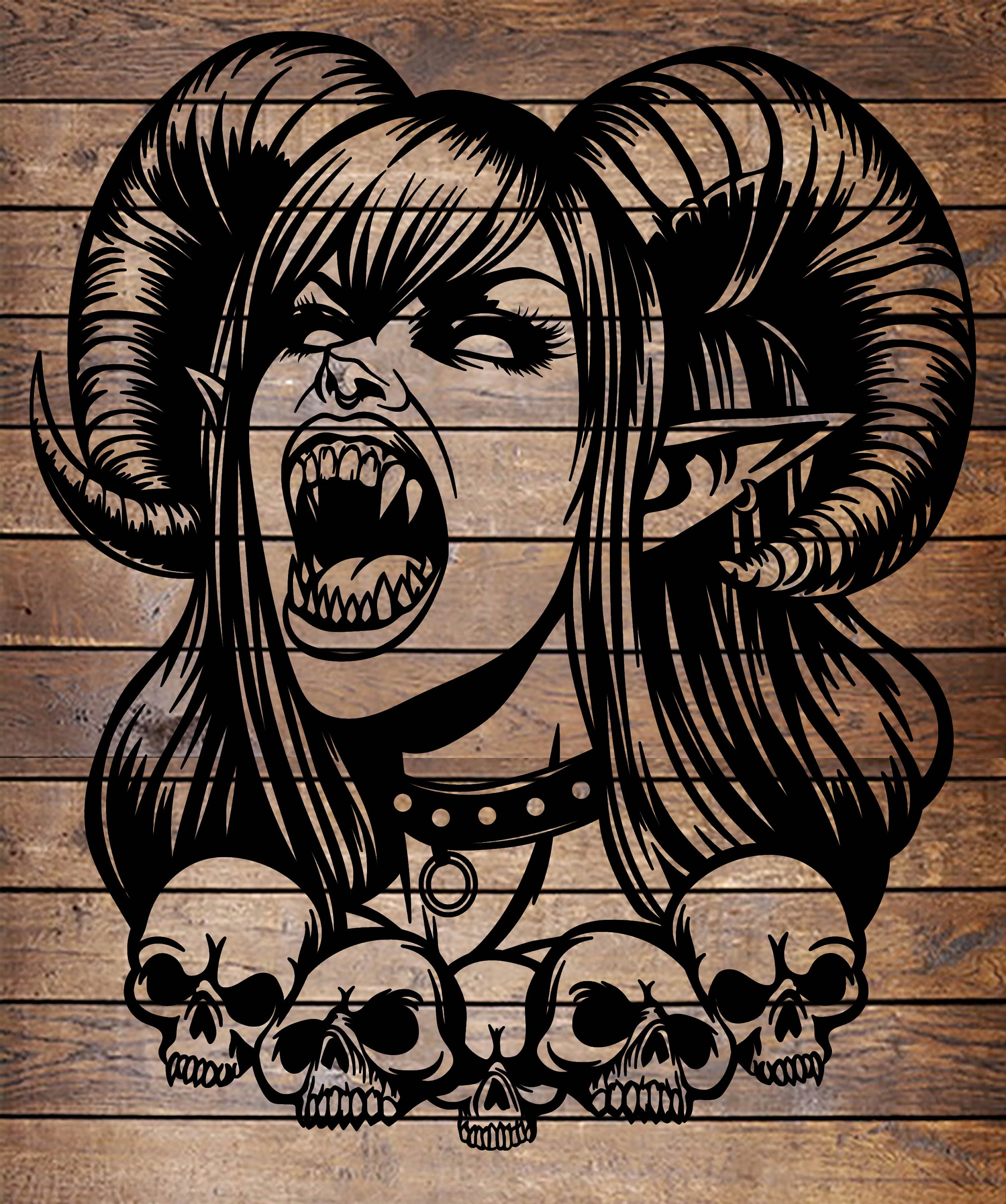 SVG/PNG Demon - Devil - Girl - Tattoo Horror Stencil for Cricut - Vinyl ...