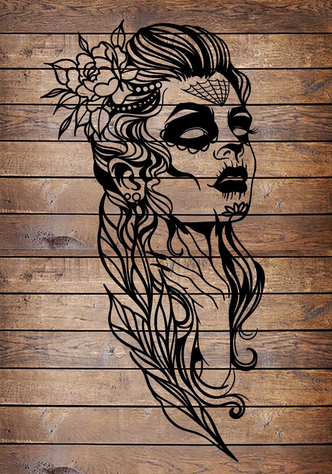 SVG/PNG Day of the Dead - Girl - Tattoo Horror Stencil for Cricut ...