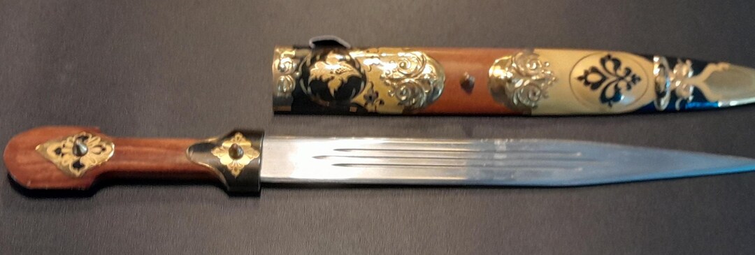 Decorative Middle Eastern Dagger XL – Engraved Steel Blade & Inlaid ...