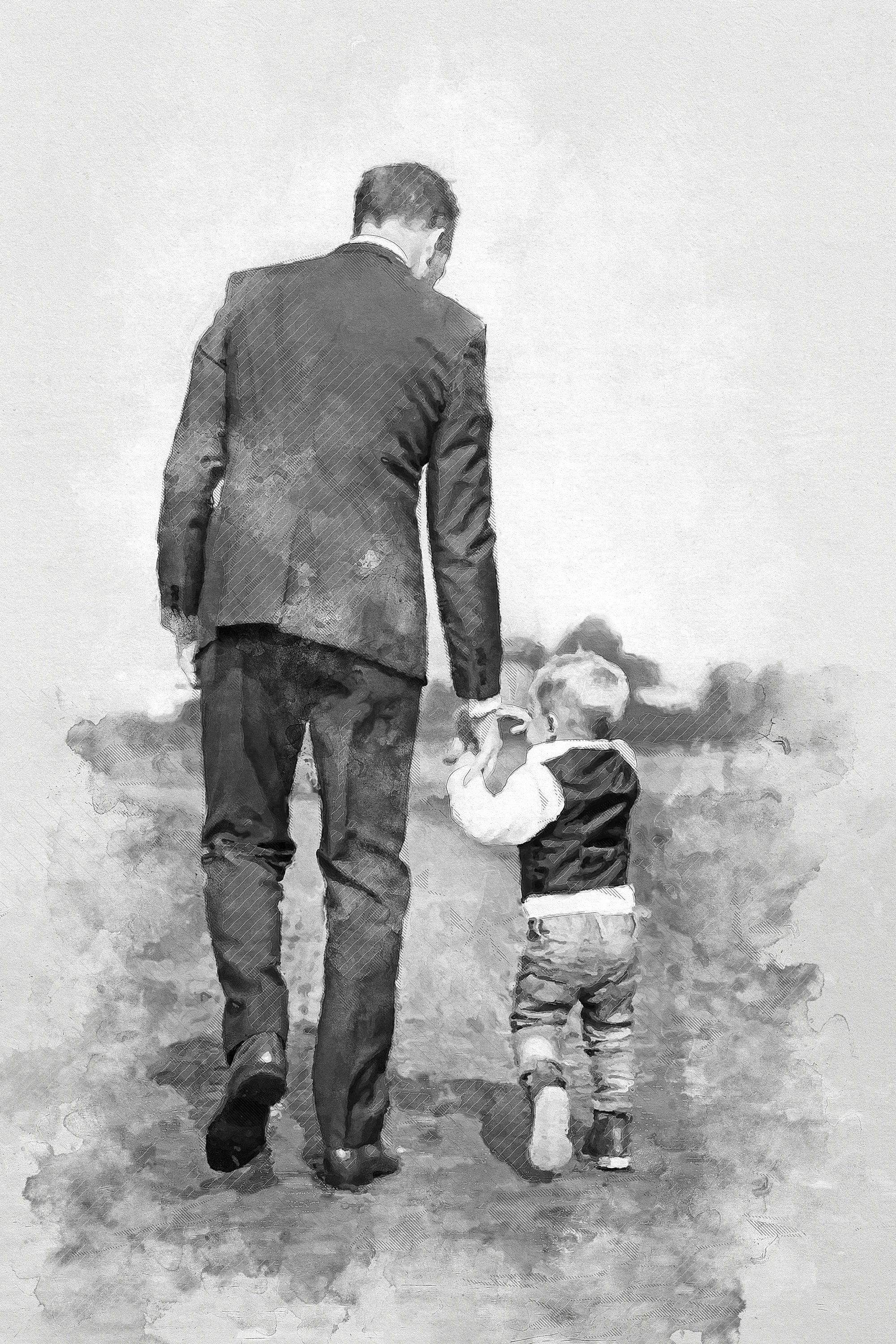 Custom Fathers Day Portrait From Photo, Personalized Digital Watercolor ...