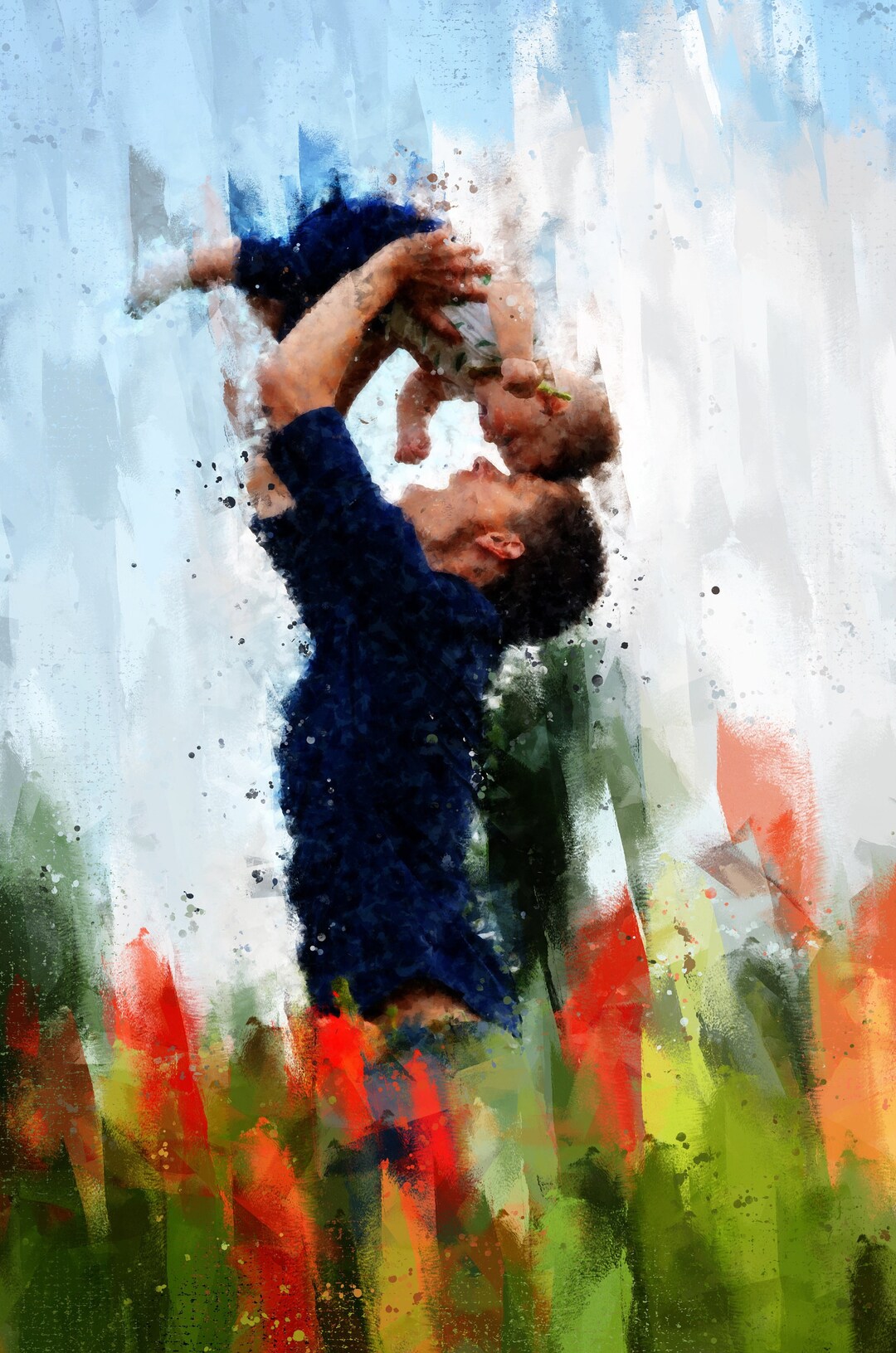Custom Fathers Day Portrait From Photo, Personalized Digital Watercolor ...