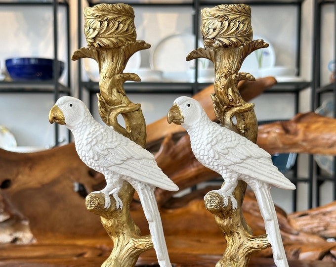Candlestick / Set of 2 Candle Holders With Parrot / Bird Figure ...
