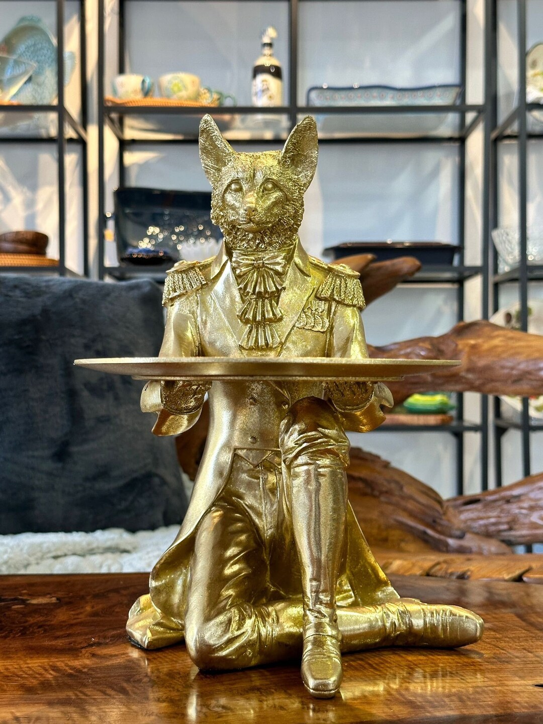 Statue Fox / Sculpture Fox With Tray / Figure Sitting Waiter Fox ...