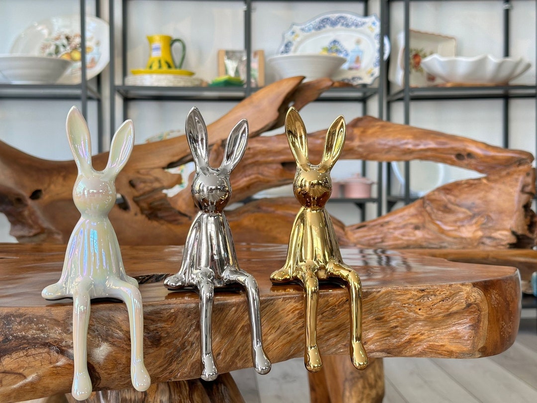 Rabbit Figurine / Modern Ceramic Rabbit / Statue / Sitting Mini Rabbit ...