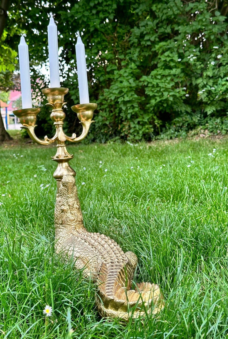 Candlestick / Candlestick Crocodile Figure / Statue Gold / - Etsy