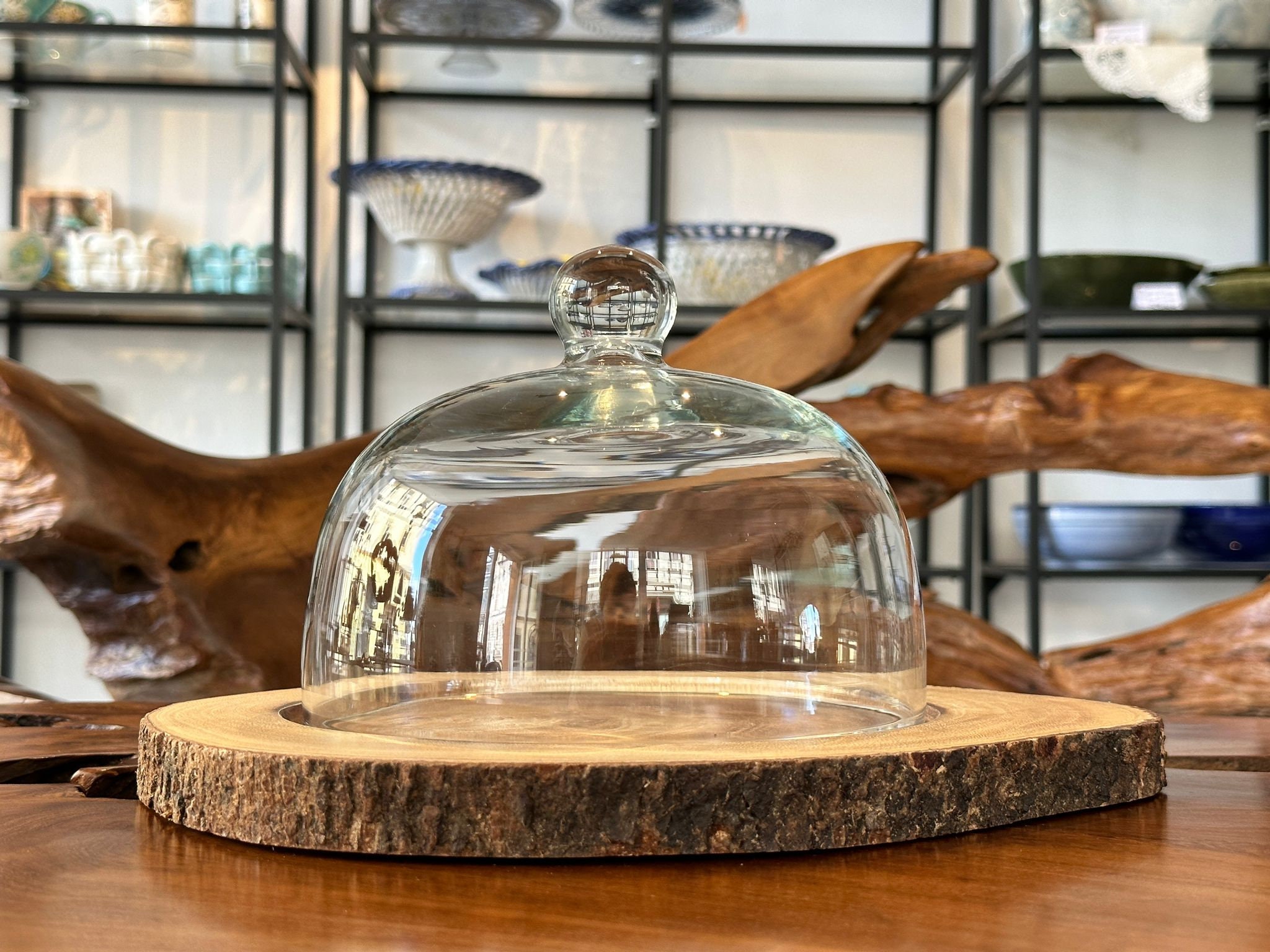 Cheese Plate With Dome / Wooden Cheese Plate / Glass Dome With Wooden ...