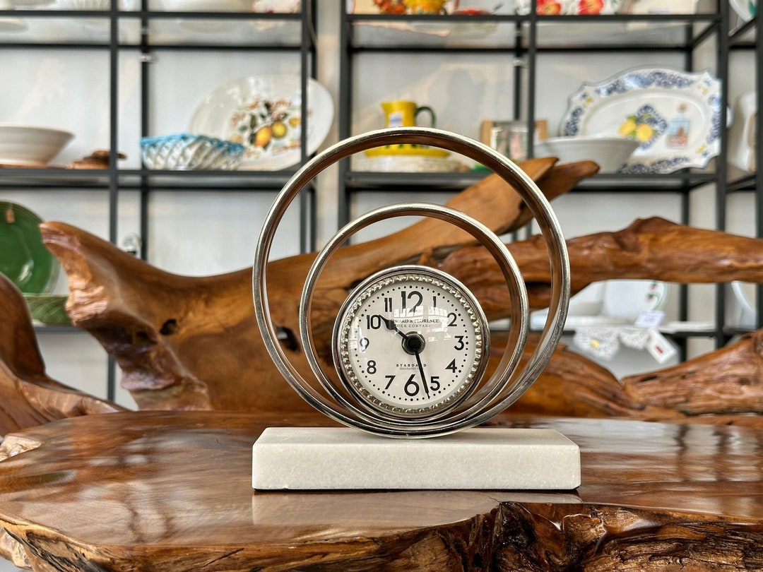 Clock / Table Clock With Marble Base / Metal Clock / Decorative Table ...