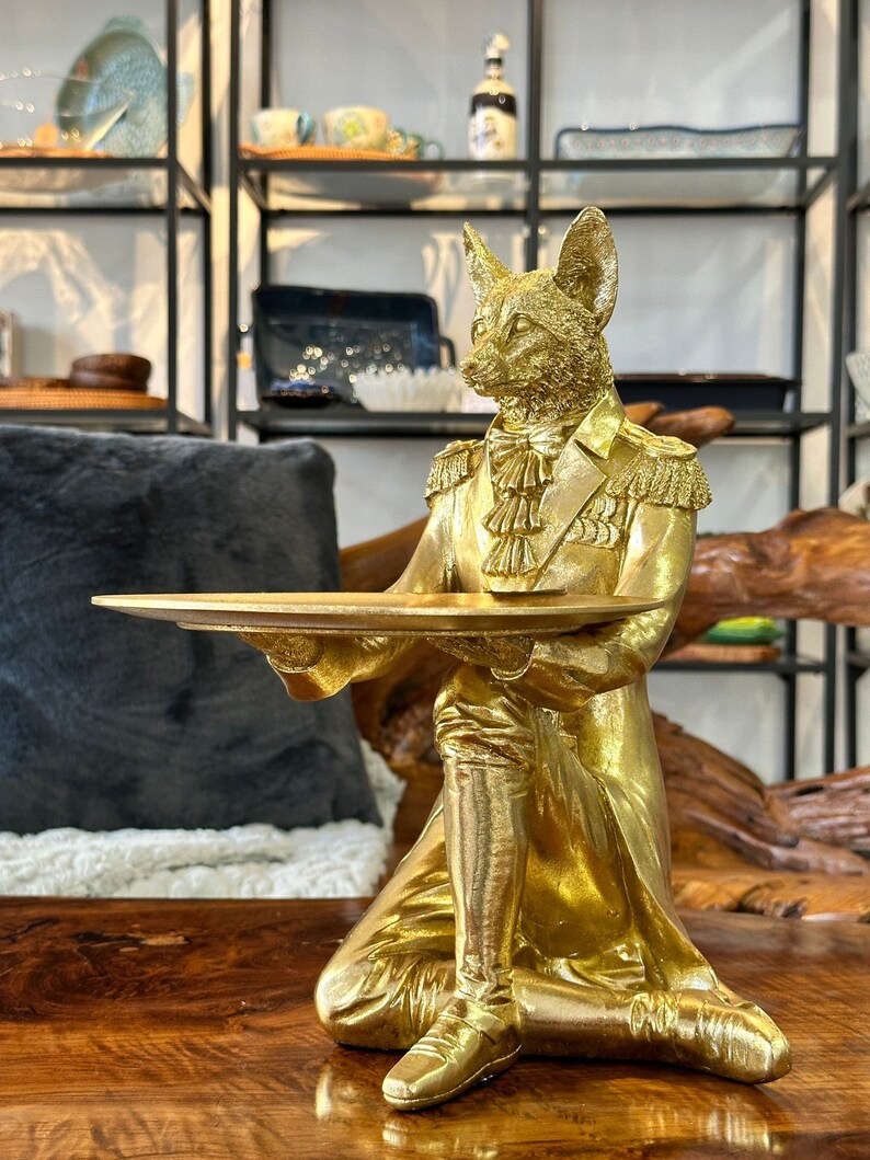 Statue Fox / Sculpture Fox With Tray / Figure Sitting Waiter Fox ...