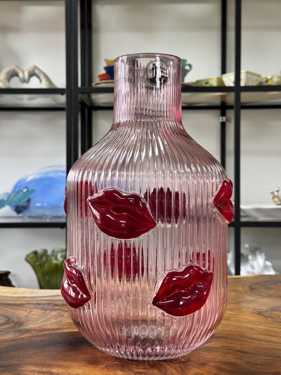 Vase / Flower Vase With Lips / Glass Vase Pink / Handmade / Decoration ...