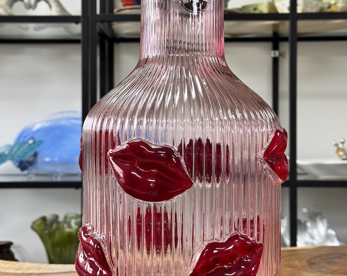 Vase / Flower Vase With Lips / Glass Vase Pink / Handmade / Decoration ...