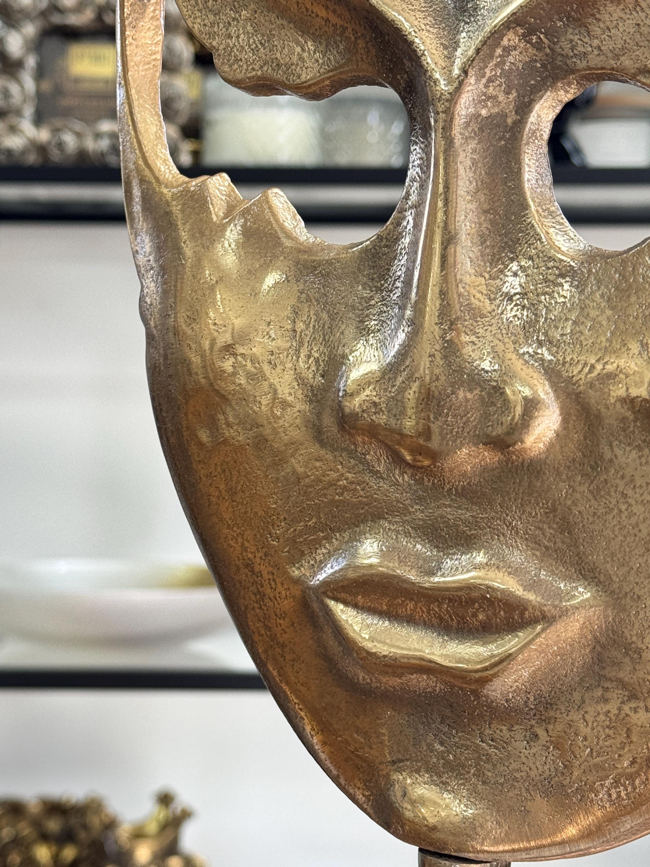 Mask Statue / Figure Gold on Marble Base / Decoration / Sculpture ...