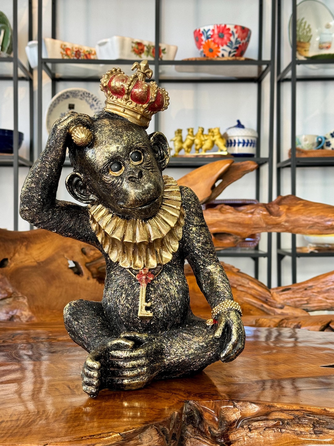 Monkey Statue / Sculpture Monkey With Crown / Animal Figure Gold ...