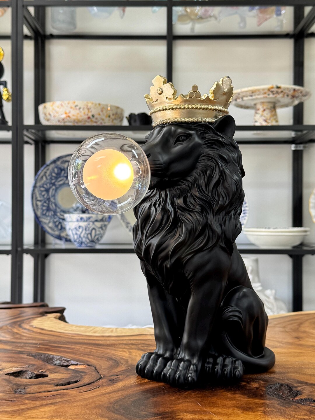 Lion Table Lamp/ Lion Figure With Crown/ Table Lamp Lion King/ Table ...
