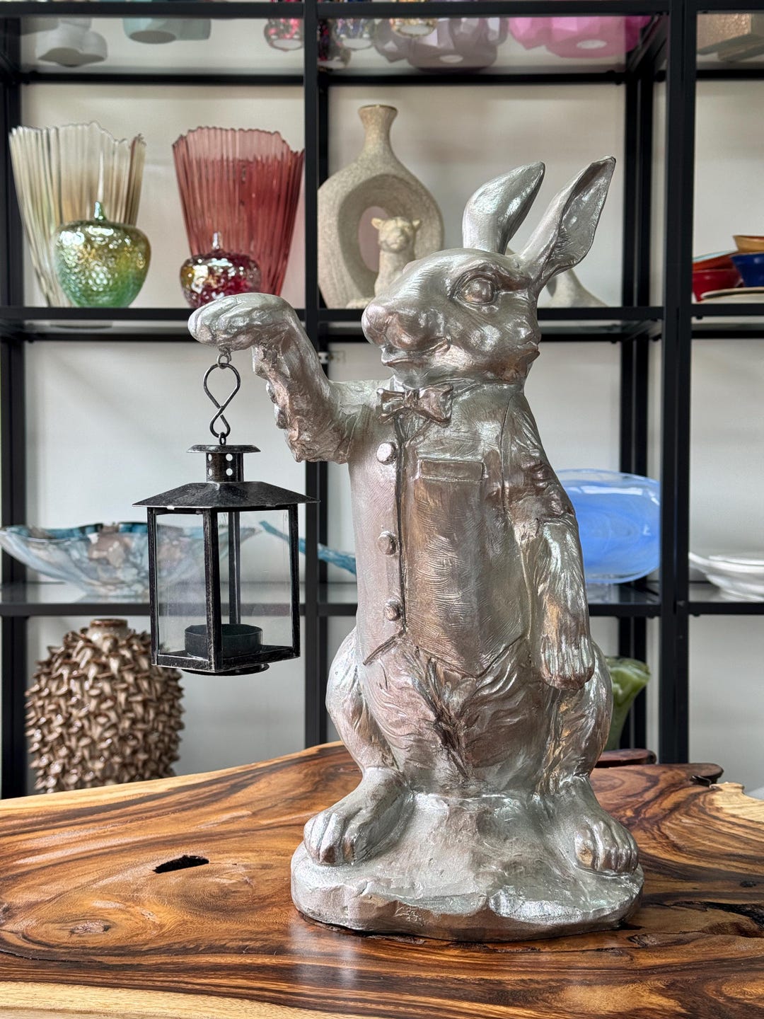 Rabbit Statue / Figurine Rabbit With Lantern / Rabbit Candle Holder ...