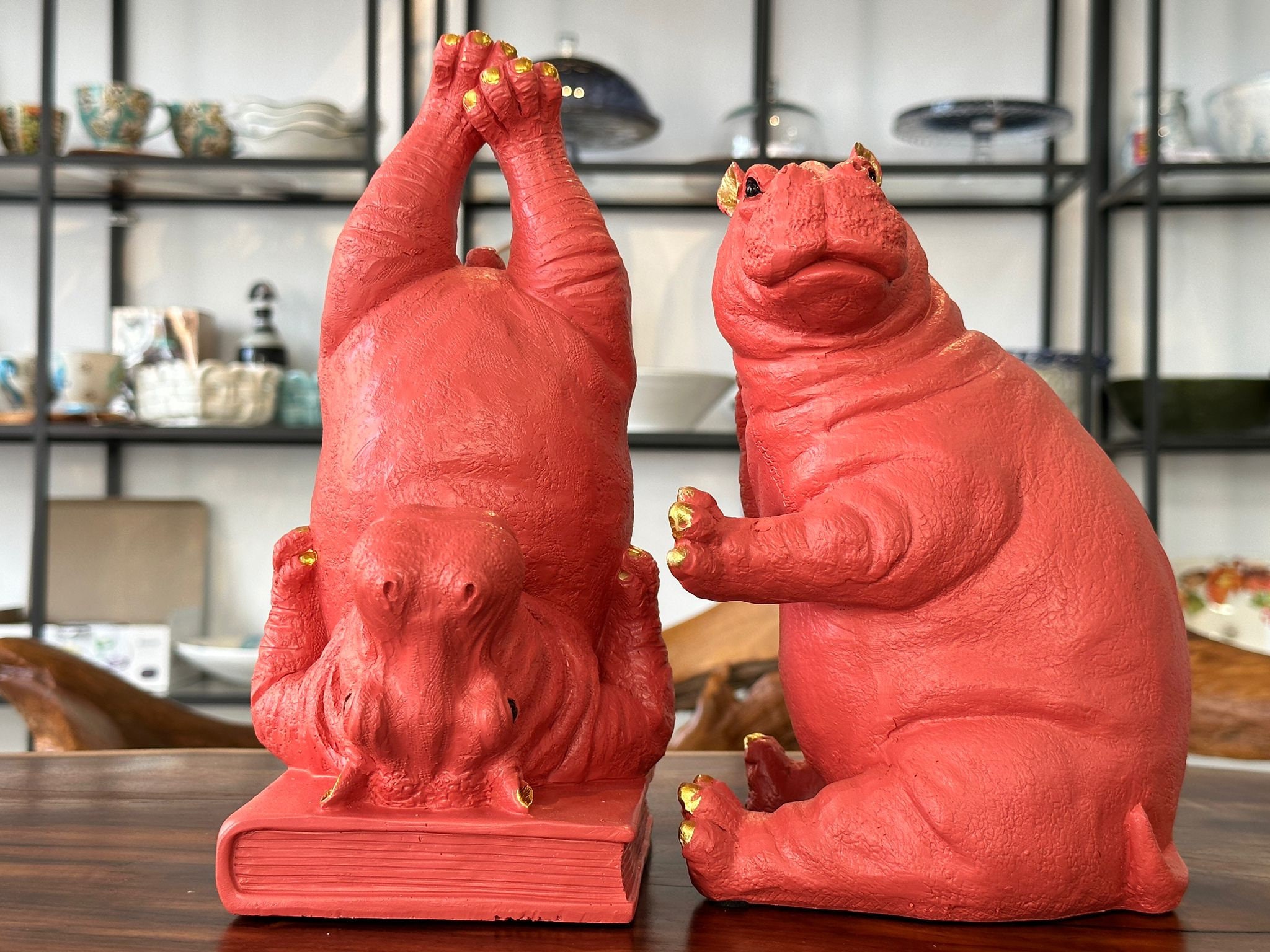 Hippopotamus Bookends / Hippo Book Holder Pink / 2 Piece Set / Statue ...