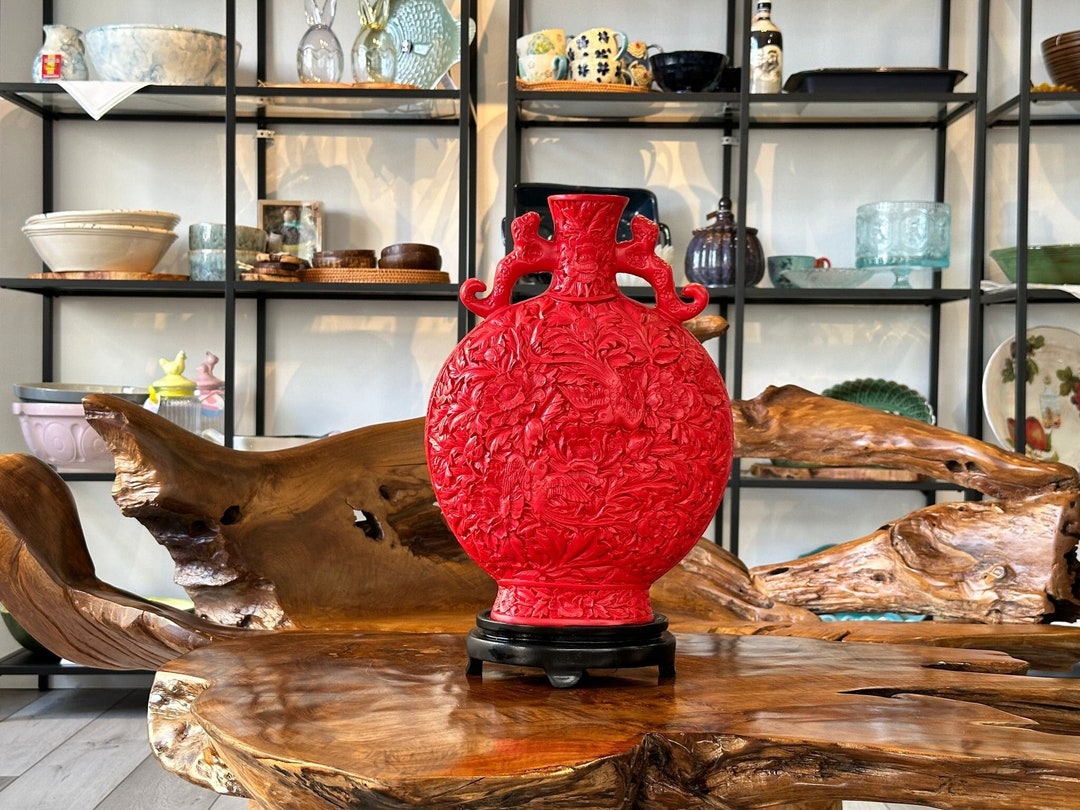 Vase / Flower Vase Amphora Red / Carved Japanese Style Vase ...