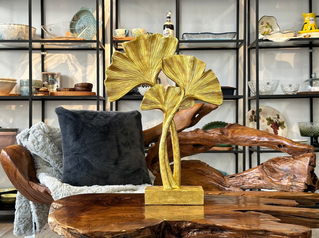 Statue Ginkgo Leaves / Modern Sculpture Gold / Figure Ginkgo / Table ...