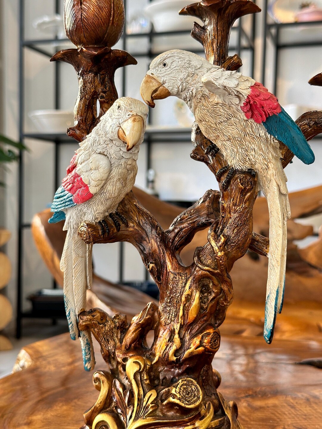 Parrot Candle Holder · Baroque Style · 3 Taper Candles · Hand Painted ...