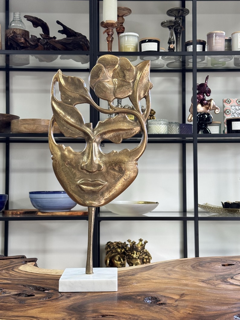 Mask Statue / Figure Gold on Marble Base / Decoration / Sculpture ...