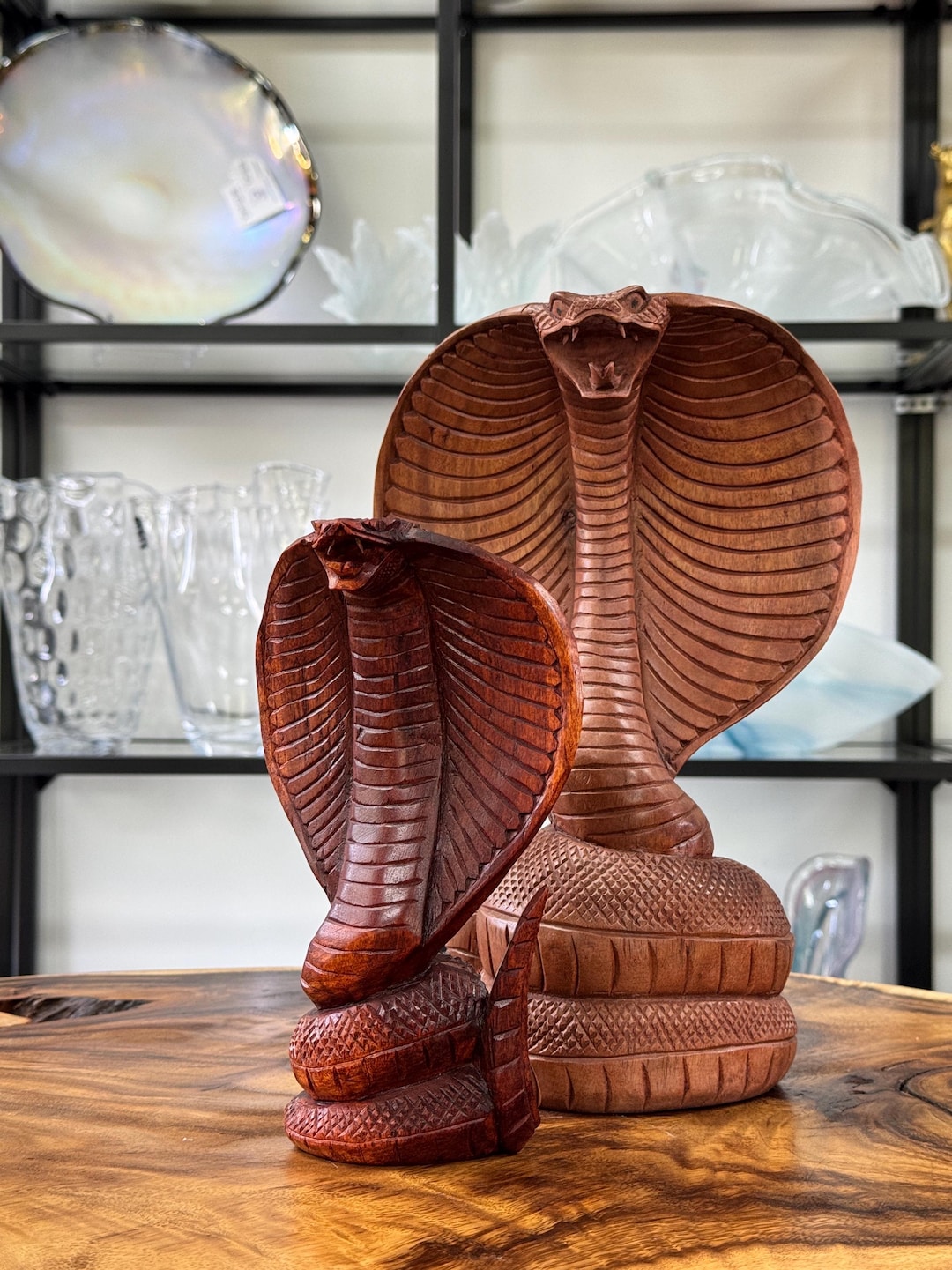 Hand Carved Wooden Cobra – Snake Sculpture / Exotic Wood Decor / Animal ...