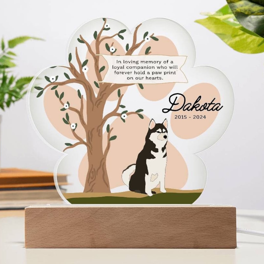 HUSKY Dog Remembrance Acrylic Paw Print Plaque, Personalized Pet Loss ...