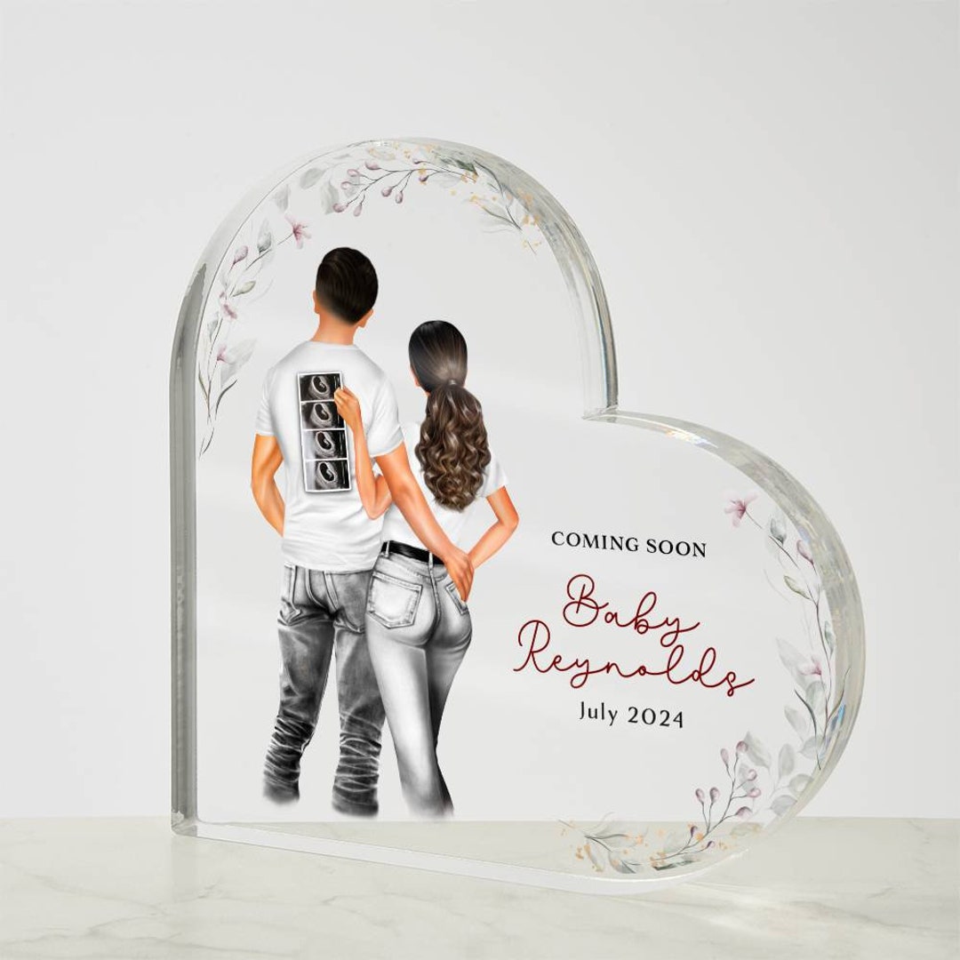 Baby Announcement Acrylic Heart Plaque, Personalized Gift for Couple ...