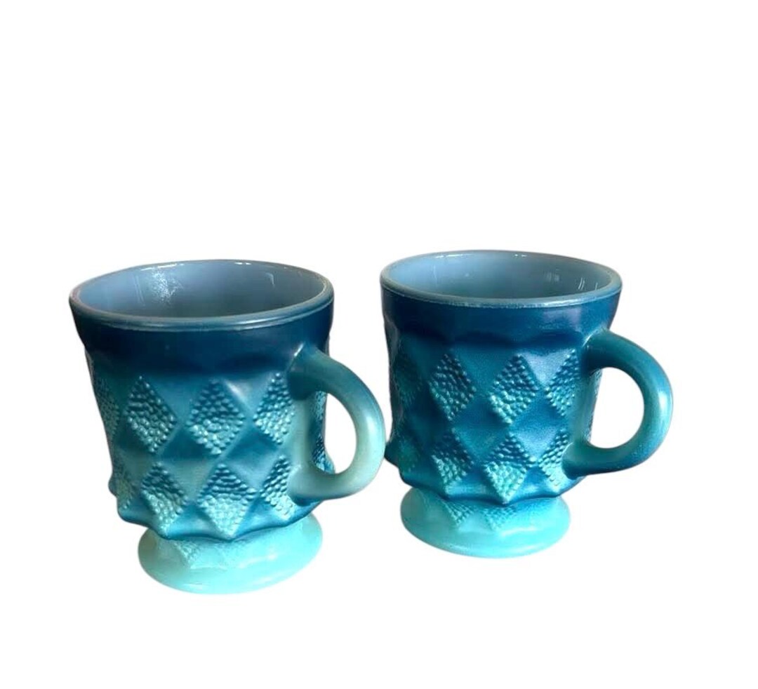 Mug Fire King, Diamond Pattern, Kimberly Blue. Set of 2. 1960s. EB - Etsy