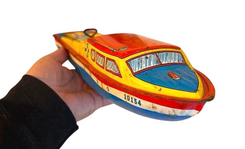 Vintage Tin Wind-up Boat Toy Made by the Ohio Art Company. EB - Etsy