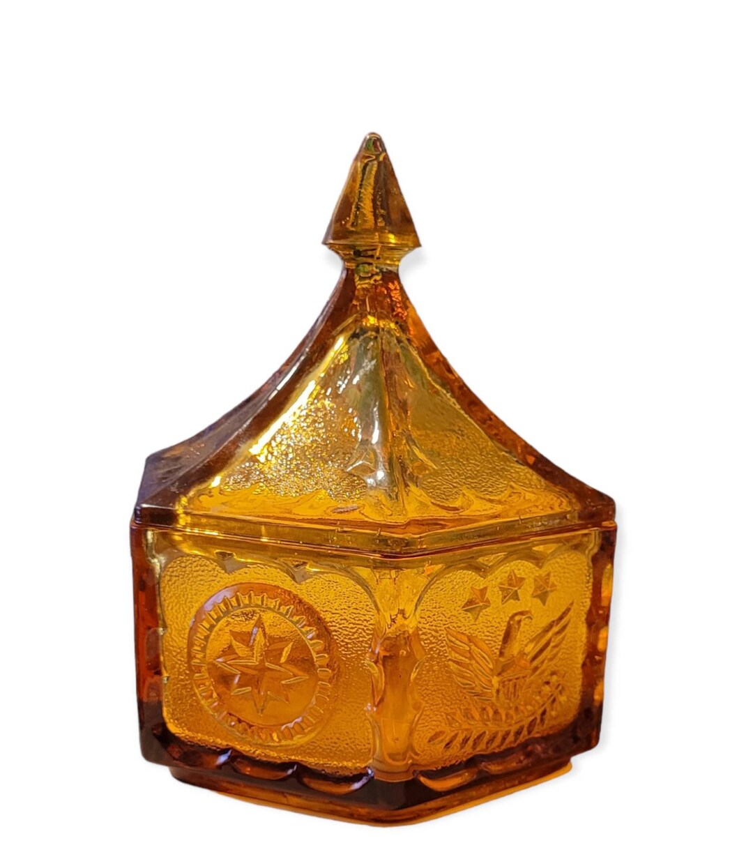 Vintage Amber Glass Candy Dish, Tiara Bicentennial, Patriotic Candy ...