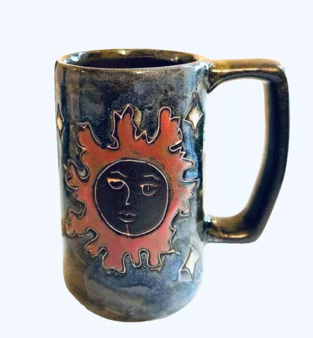 Mara Mexico Blue Pottery Mug With Sun and Moon Large Handle ETC - Etsy