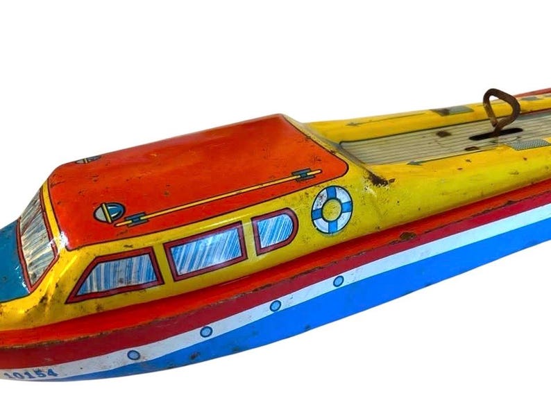 Vintage Tin Wind-up Boat Toy Made by the Ohio Art Company. EB - Etsy