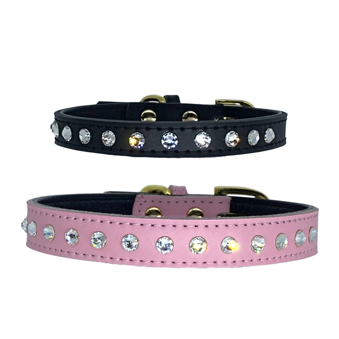 Alpha Bling Leather Dog Collar Made With Clear Swarovski Crystals - Etsy