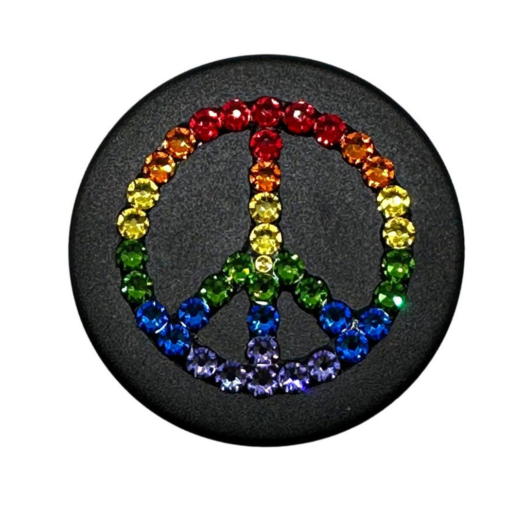 Alpha Bling Rainbow Peace Sign on a Black Phone Grip/phone Stand Made ...