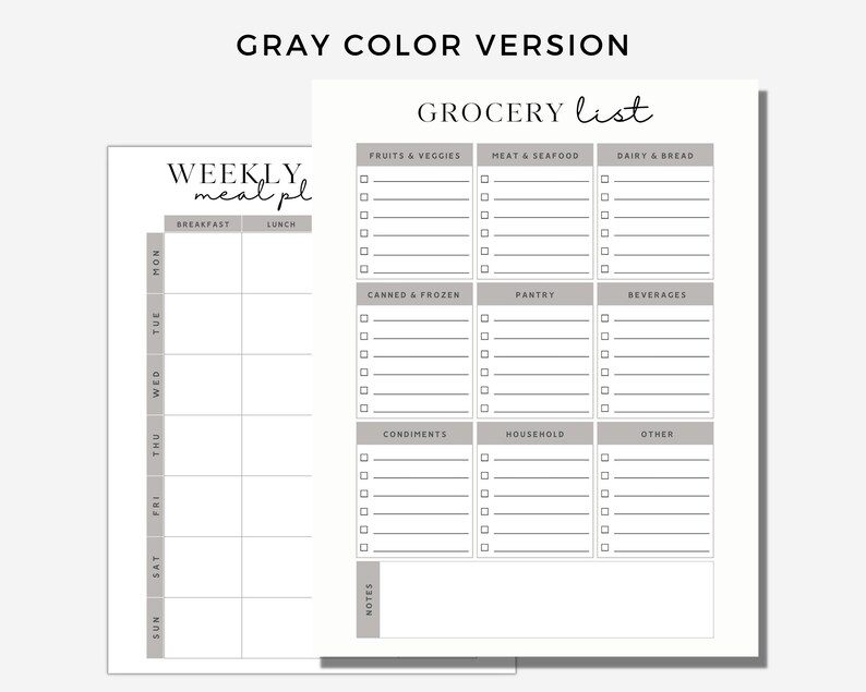 Buy Minimalist Weekly Meal and Grocery List Printable Planner for ...