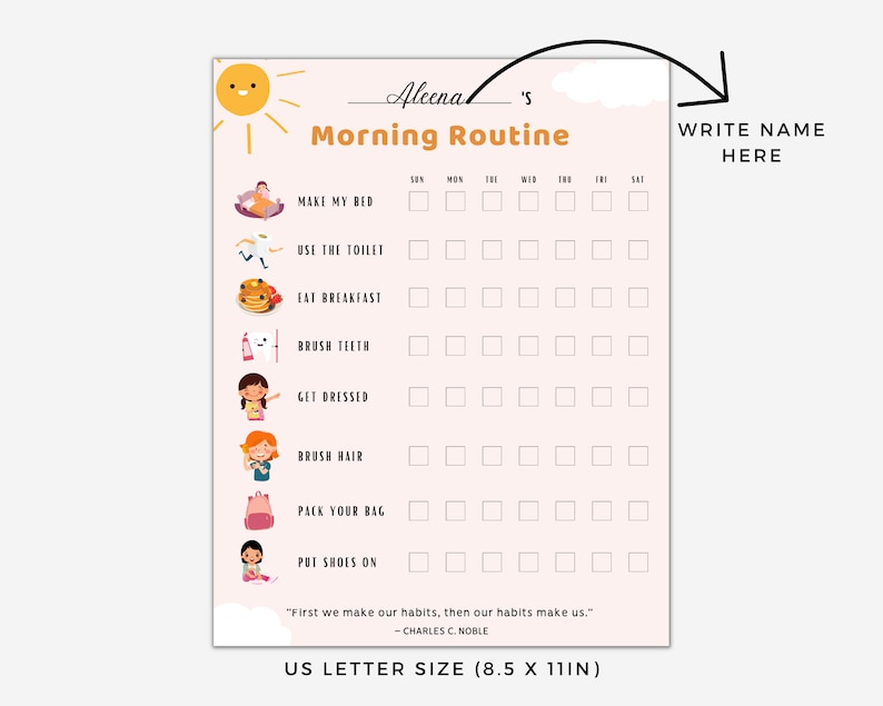 Buy Kids Morning Routine Chart Printable Morning Checklist for Online ...