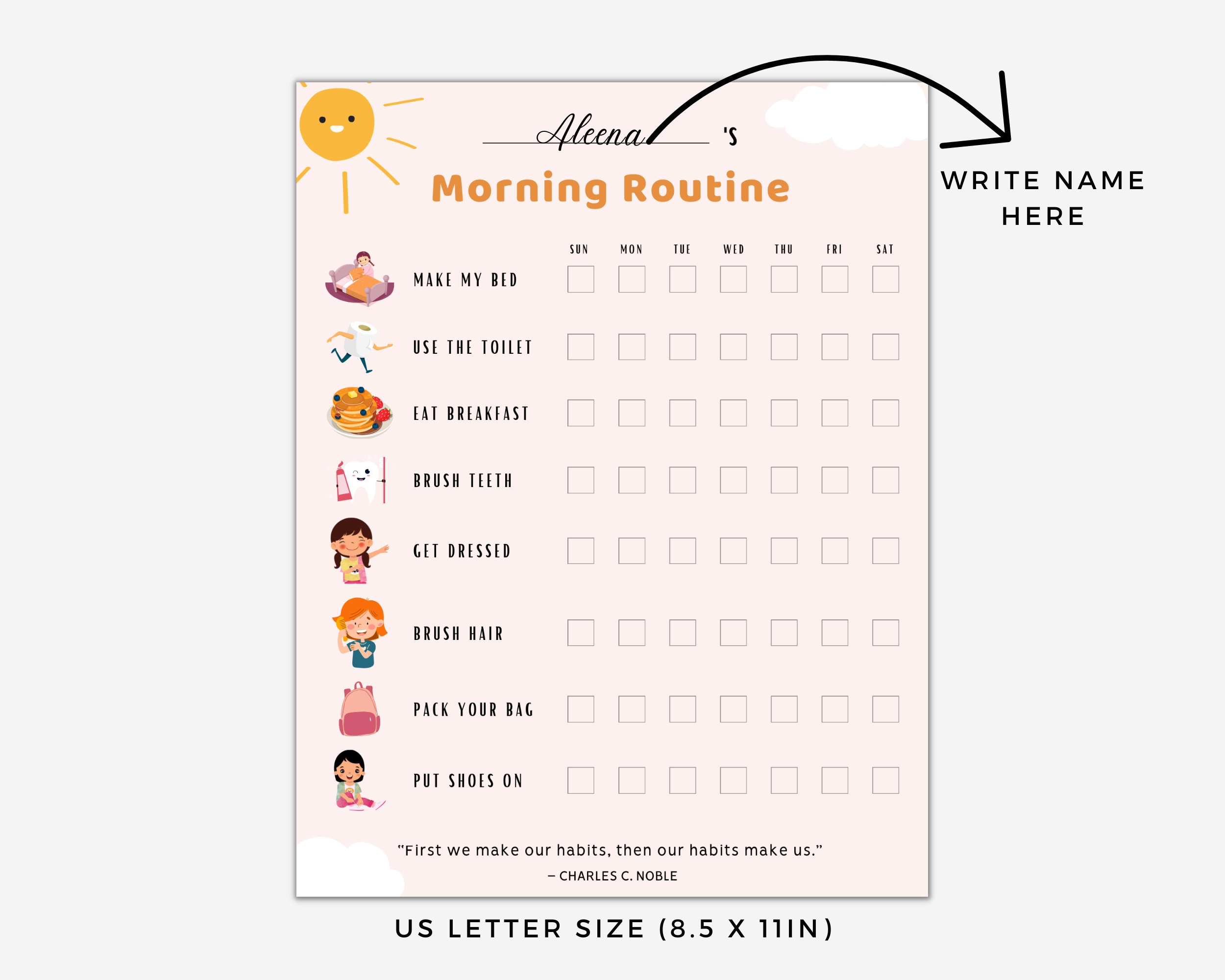Kids Morning Routine Chart Printable, Morning Checklist for Boys and ...