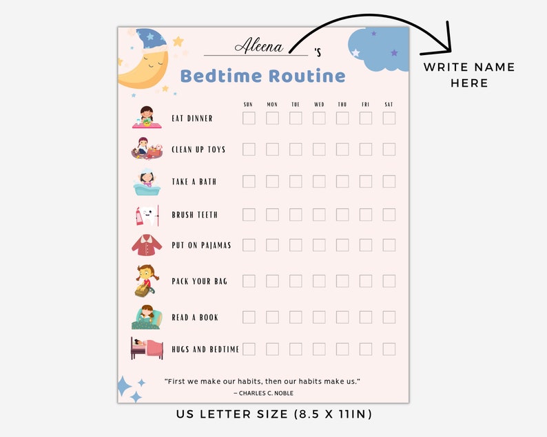 Buy Kids Bedtime Routine Chart Printable Bedtime Checklist for Online ...